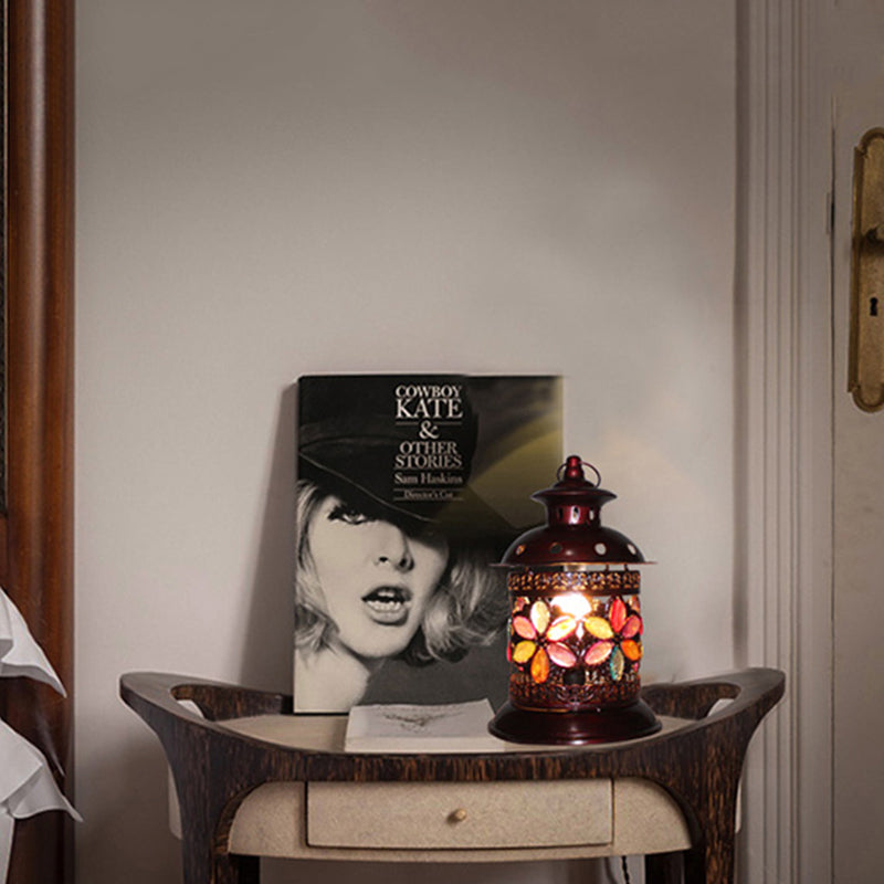 1-Bulb Metal Night Table Light Antique Copper Lantern Living Room ...