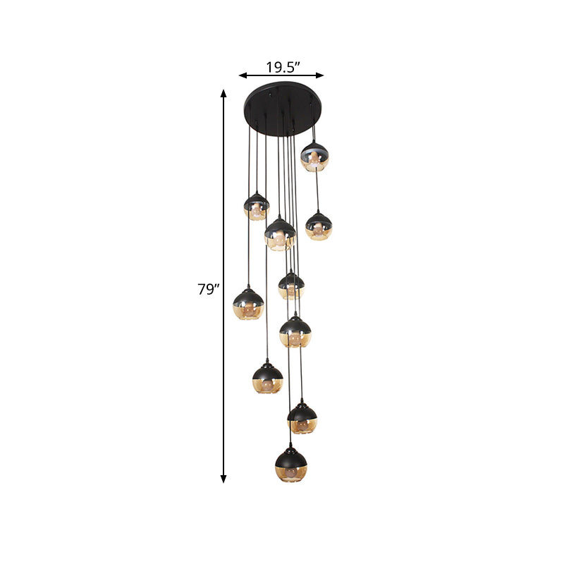 10-Light Hanging Lighting Simple Stair Multi Lamp Pendant with Globe ...