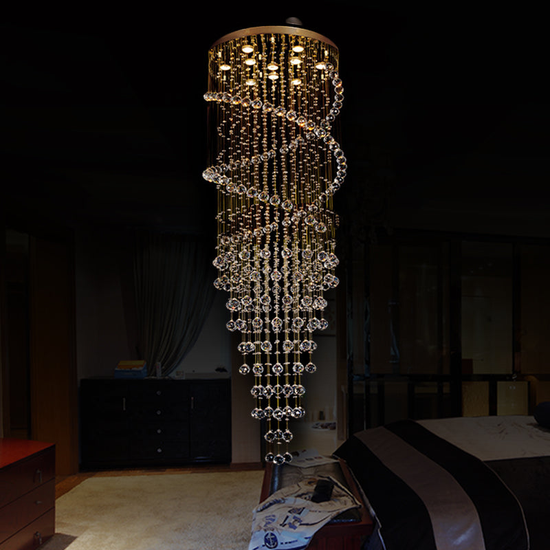 10-Head Spiral Cascades Hanging Lamp Modernism Brass Clear Crystal LED ...