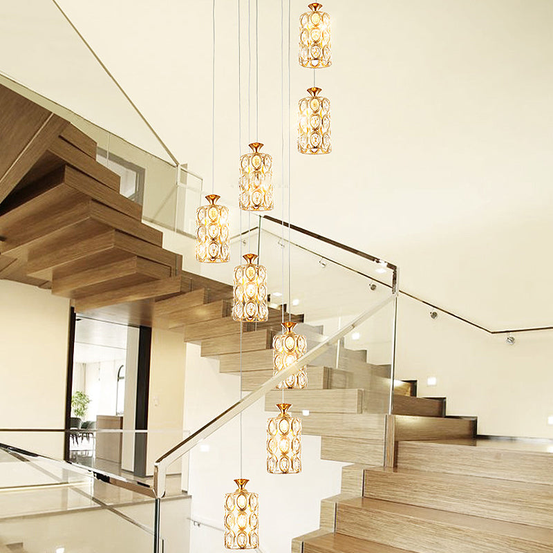 8-Light Multi Ceiling Light Modernism Cylinder Crystal Hanging Lamp ...