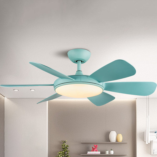 Blue/Wood LED Ceiling Fan Lamp Fixture Modernist Acrylic Round 6 Blades ...