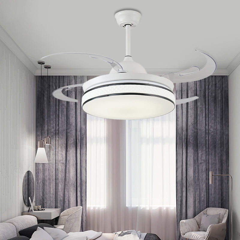 Round Acrylic Pendant Fan Light Modern LED Bedroom Semi Flush Lamp ...