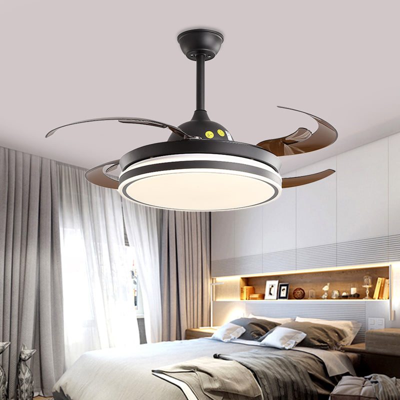 48" W Acrylic Round Hanging Fan Lighting Modern Bedroom LED Semi Flush ...