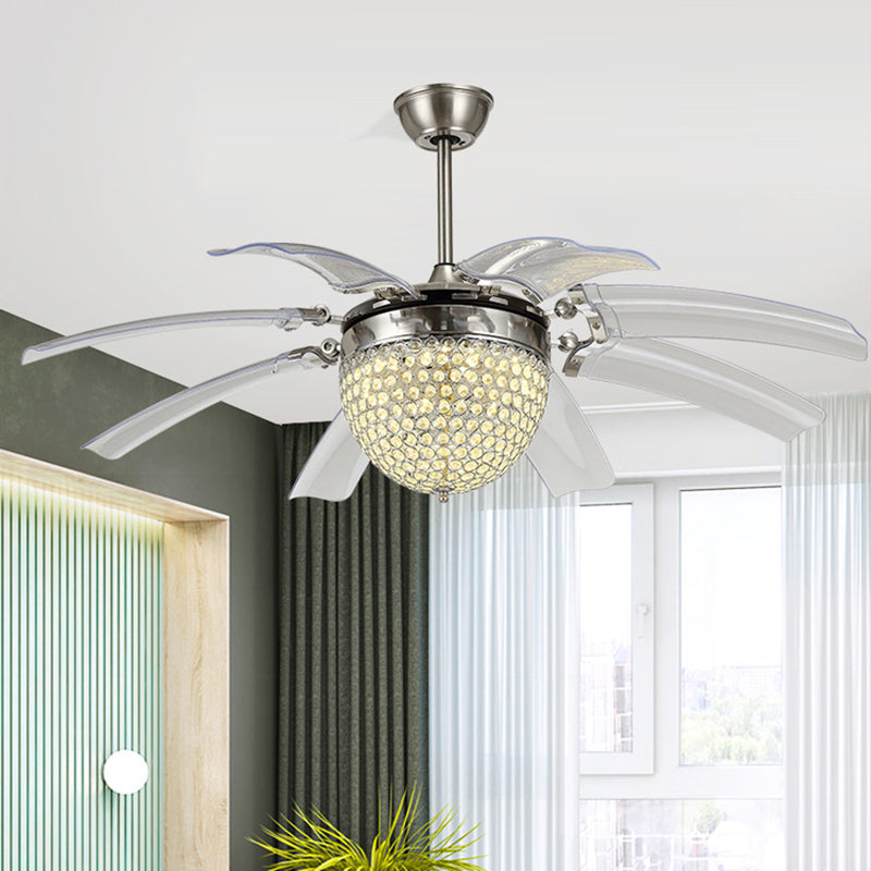 Dome Living Room Fan Lighting Fixture Modern Crystal 48" W LED Silver ...