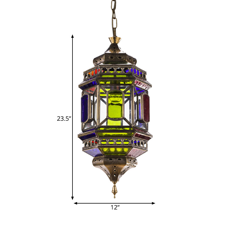 3-Bulb Hanging Lighting Art Deco Castle Shape Colorful Glass Chandelier ...