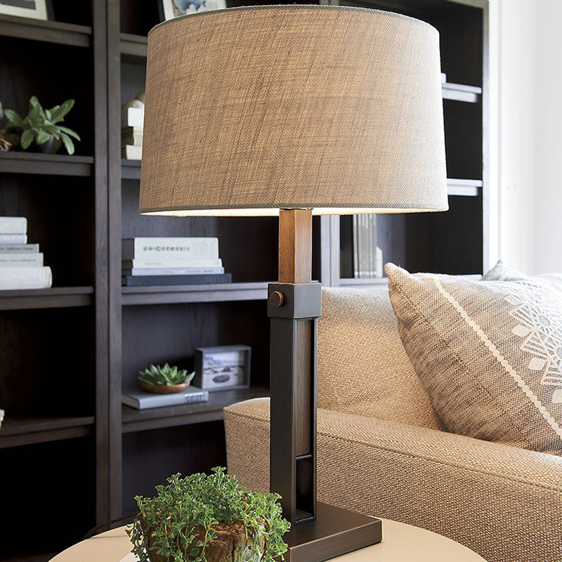 1 Head Bedroom Task Lighting Modern Flaxen Nightstand Lamp with Drum ...