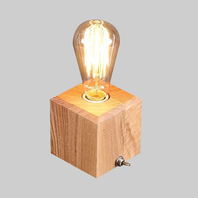 Wood Square Table Light Contemporary 1 Bulb Small Desk Lamp in Beige ...