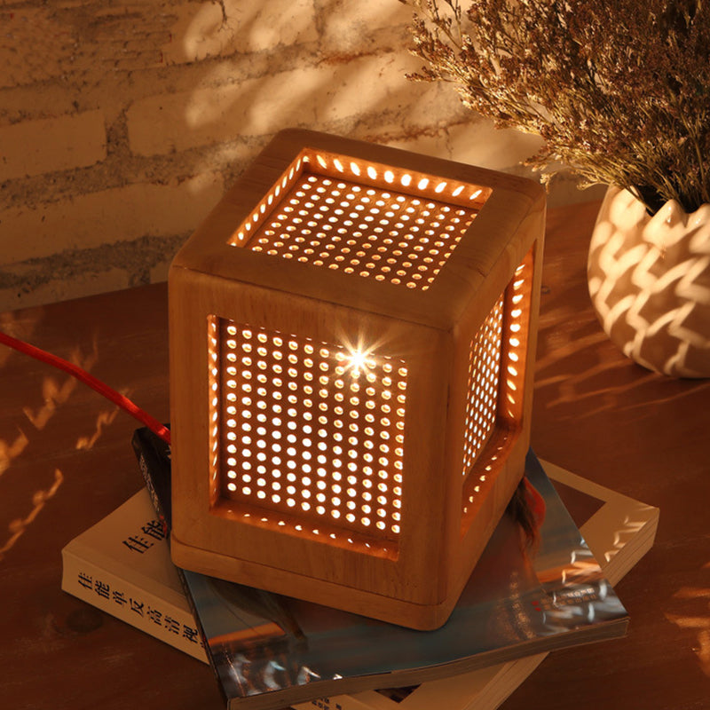 Square Shade Nightstand Lamp Contemporary Wood 1 Bulb Reading Book ...