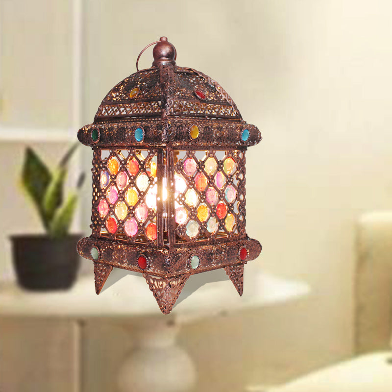 Metal Copper Night Table Lighting Lantern 1 Head Bohemian Nightstand ...