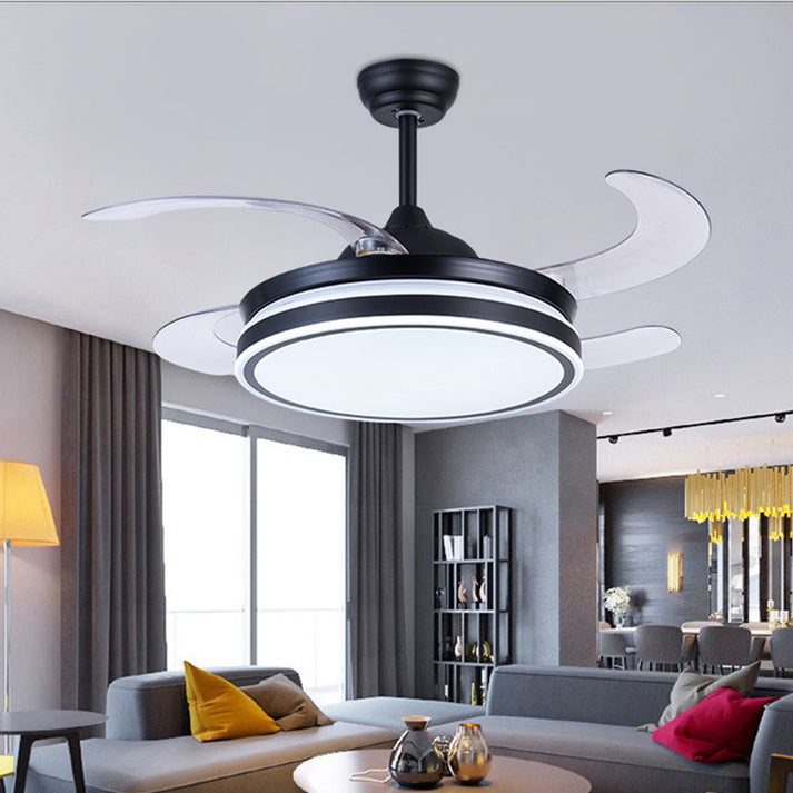 36" W LED Pendant Fan Lighting Modern Circle Metal 4 Blades Semi Flush ...