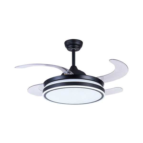 36" W LED Pendant Fan Lighting Modern Circle Metal 4 Blades Semi Flush ...