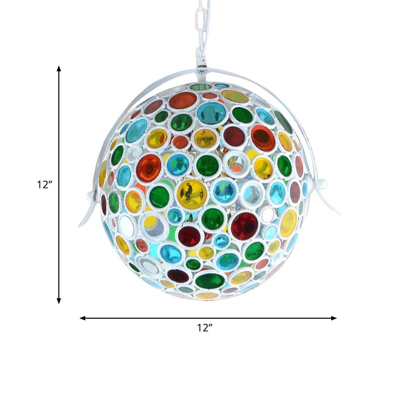 White 1 Light Suspension Lamp Bohemian Metal Ball Pendant Light Fixture ...