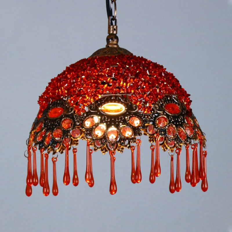 1-Light Metal Ceiling Lamp Traditional Red Dome Shaped Restaurant ...