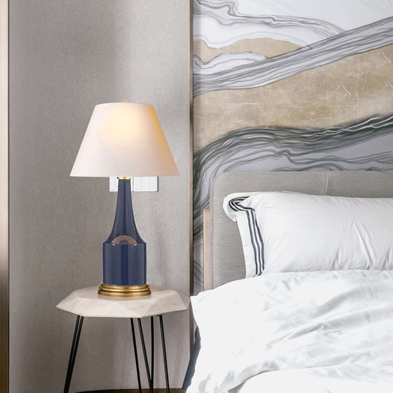 Cone Shape Desk Lamp Modern Fabric 1 Bulb White Table Light, Jar Blue ...