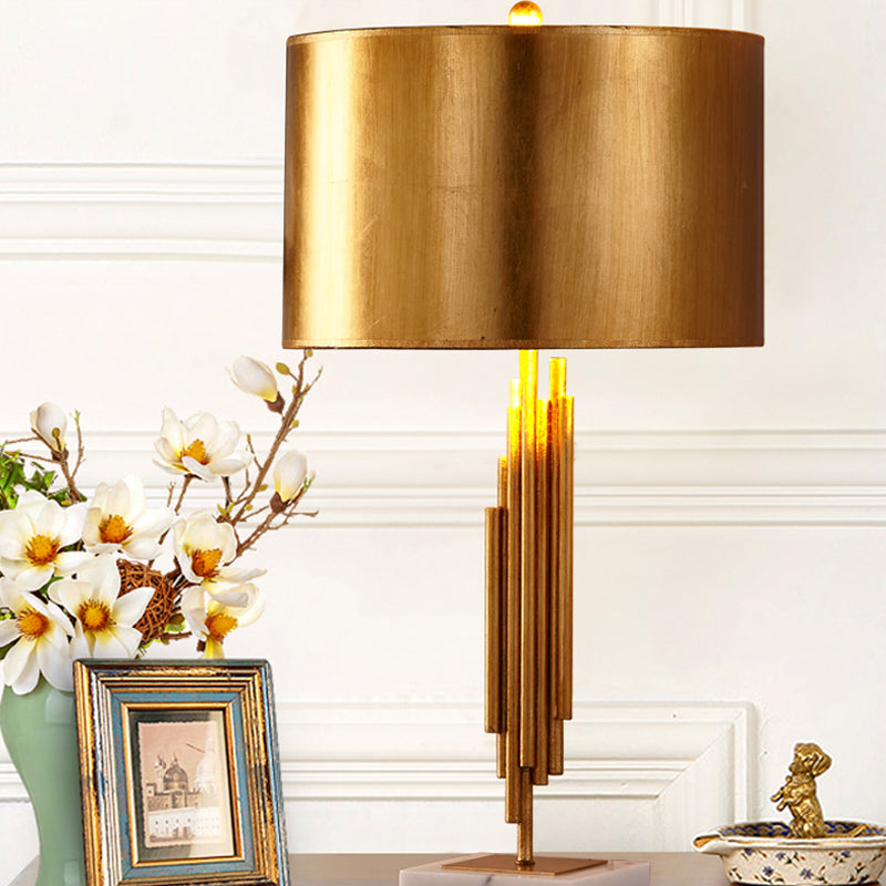 Gold Drum Night Table Lamp Modern 1 Head Metal Nightstand Lighting for ...
