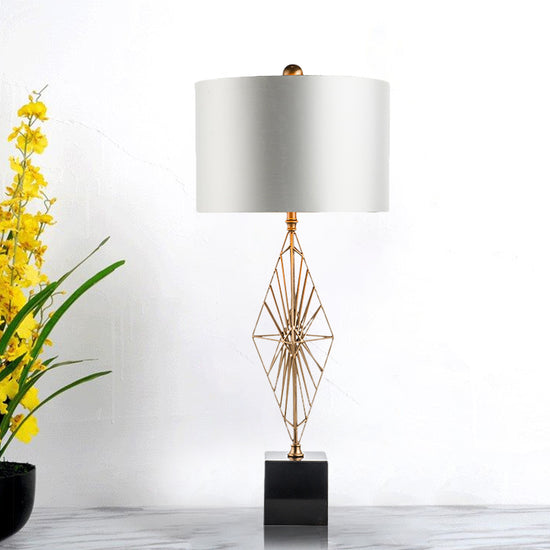 Modernist Rhombus Nightstand Light Metal 1-Bulb Living Room Fabric ...