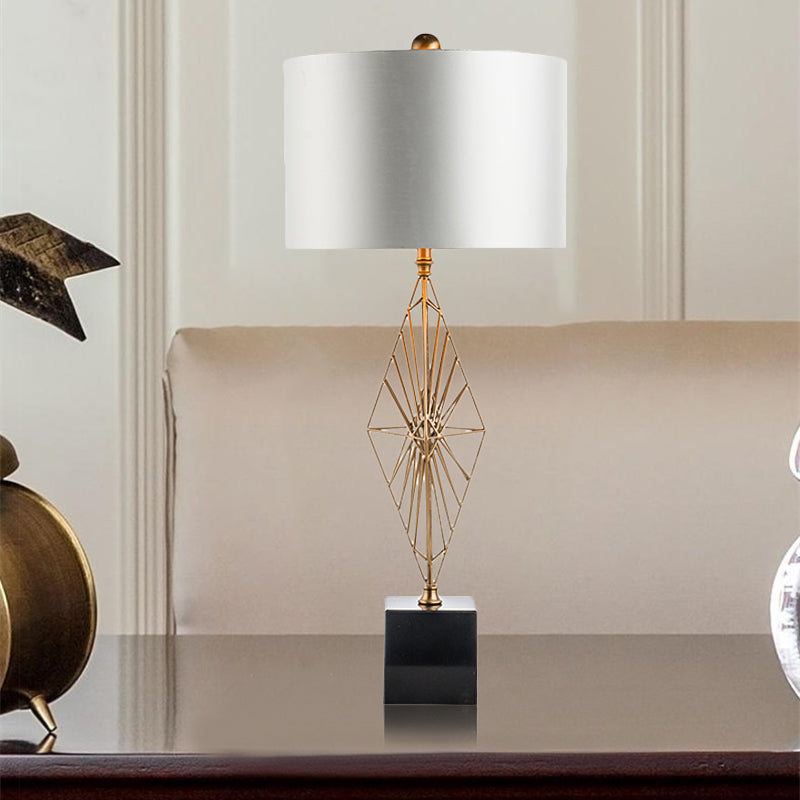 Modernist Rhombus Nightstand Light Metal 1-Bulb Living Room Fabric ...