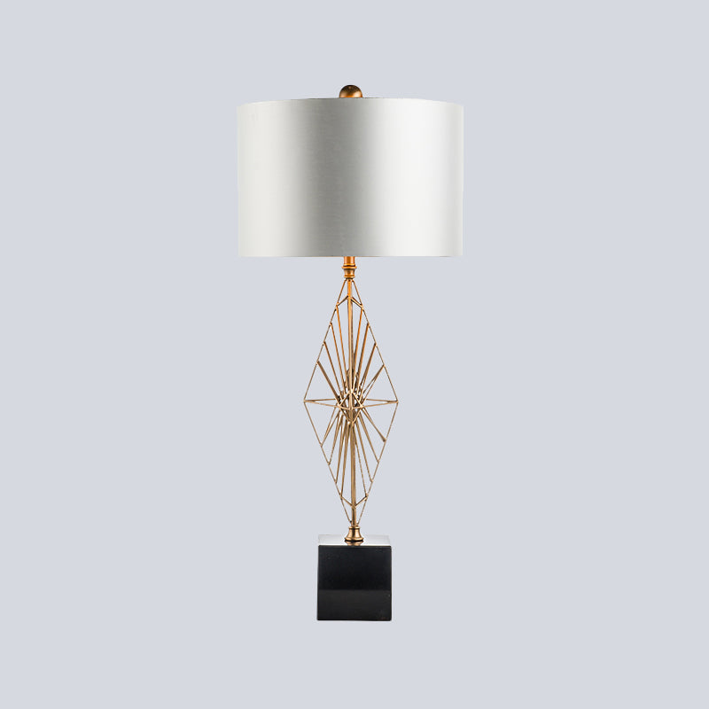 Modernist Rhombus Nightstand Light Metal 1-Bulb Living Room Fabric ...