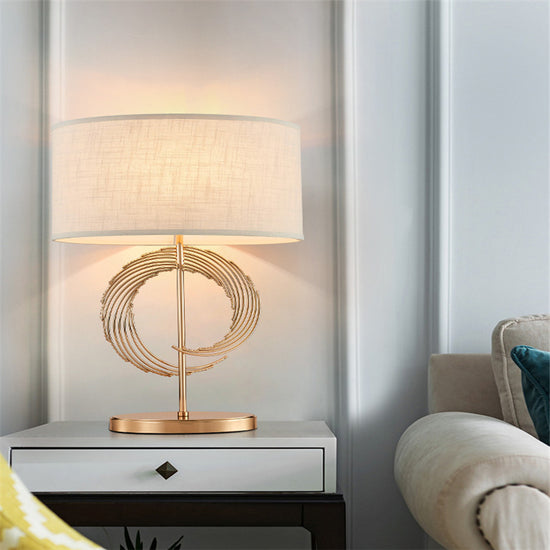 Gold Drum Night Table Lamp Contemporary 1-Head Fabric Nightstand Light ...