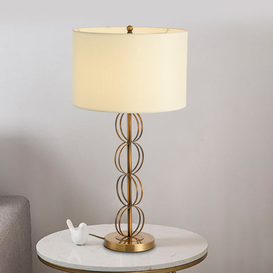 Fabric Cylindrical Night Light Contemporary 1-Light White Metal Table ...