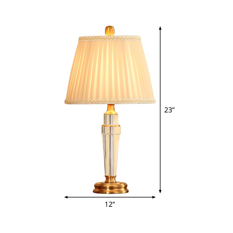 Conical Crystal Desk Light Modern Fabric 1 Bulb Beige Night Table Lamp ...