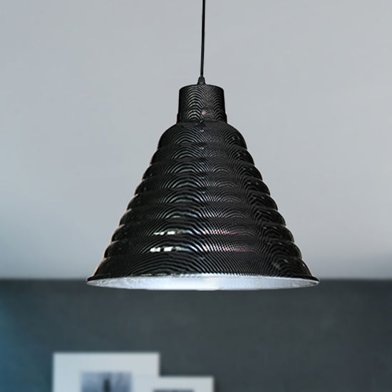 Ribbed Tapered Shade Metal Hanging Light Industrial Style 1 Light ...