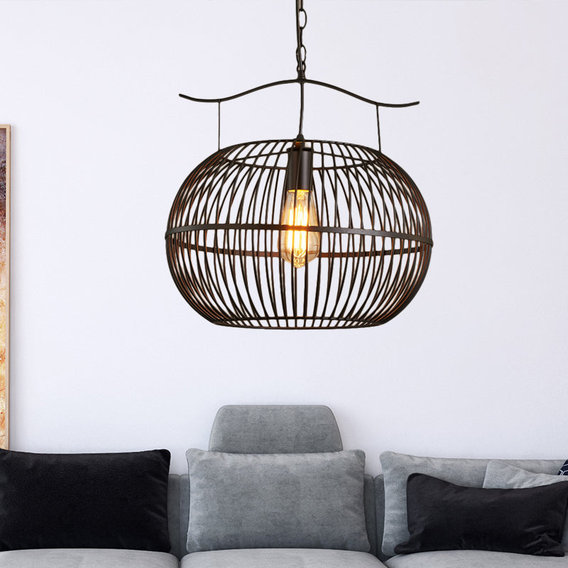 Wire Cage Living Room Ceiling Light with Round Shade and Chain ...