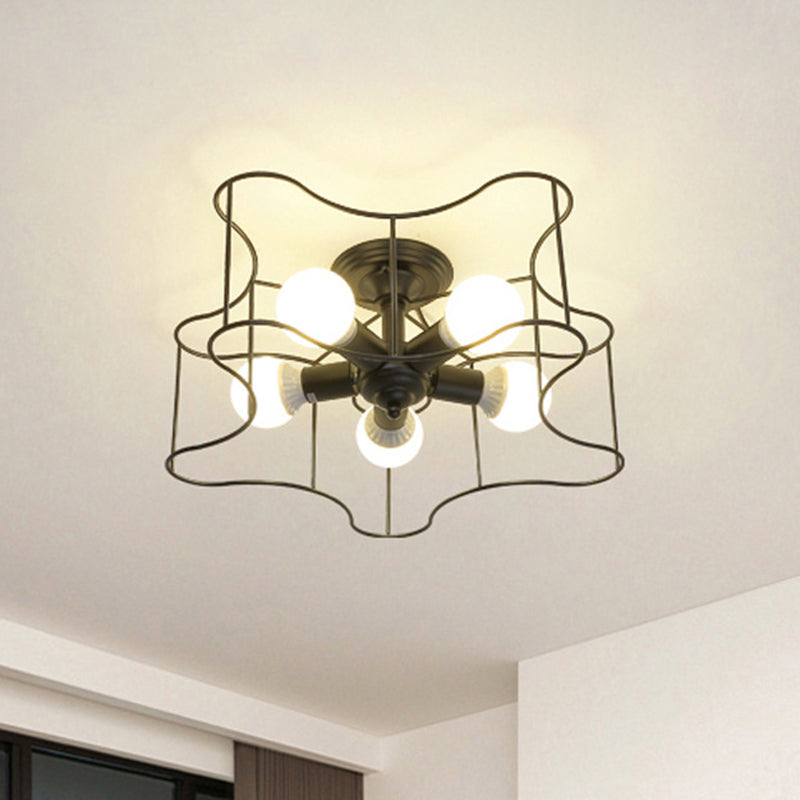 Star Shaped Metal Semi Flush Industrial 5-Bulb Living Room Light ...