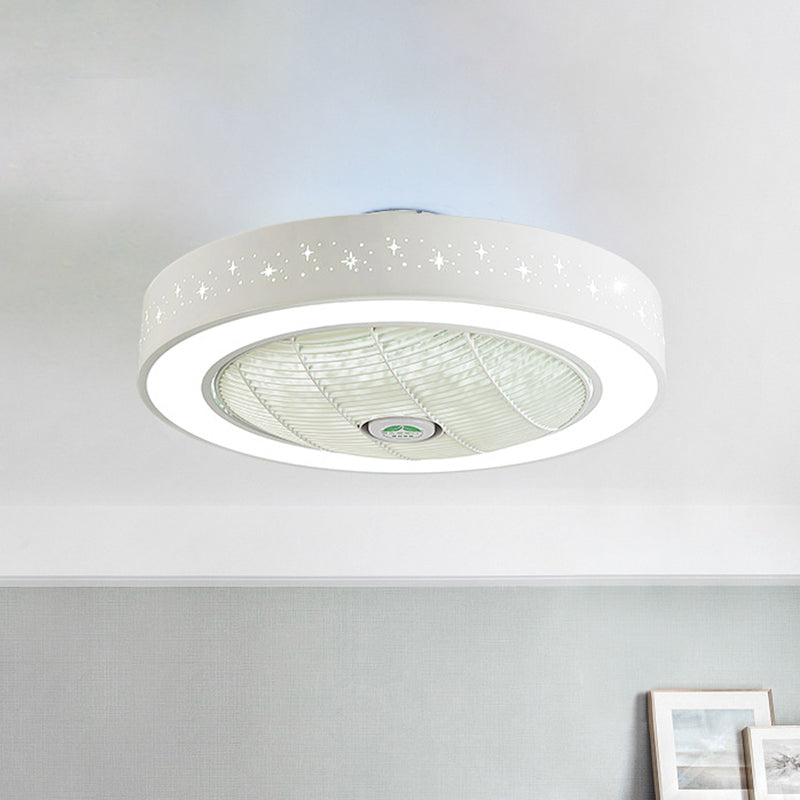 White Ring Ceiling Fan Light Simplicity Acrylic LED Bedroom Semi Flush ...