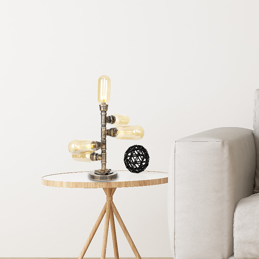 5 Lights Table Light with Round/Tube Shade Clear/Amber Glass Industrial ...