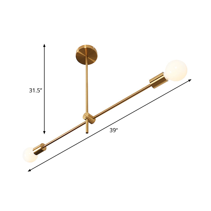 Brass Linear Hanging Light Kit Post Modern 2-Bulb Metallic Chandelier ...