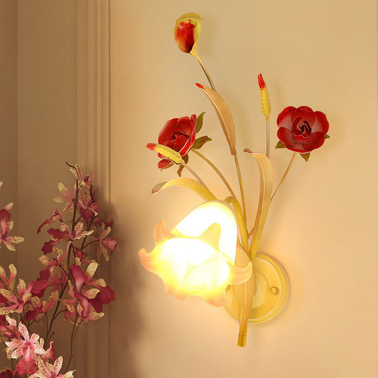 Pastoral Rose Wall Light Sconce 1/2 Bulbs Metal Wall Lamp Fixture in ...