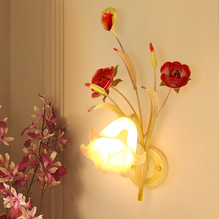 Pastoral Rose Wall Light Sconce 1/2 Bulbs Metal Wall Lamp Fixture in ...