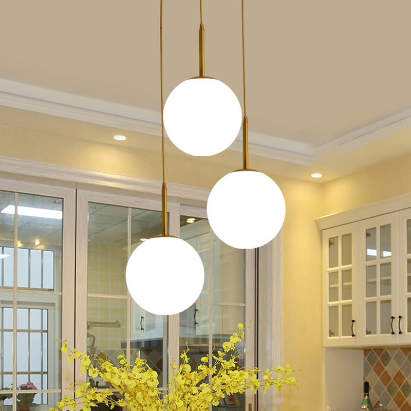 Orb Hanging Ceiling Light Modernism White Glass 3 Lights Brass Multi ...