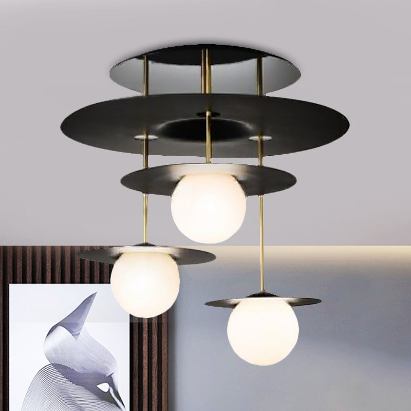 Metal Disk Flush Light Fixture Modernist 3 Bulbs Black Semi Flush Mount ...