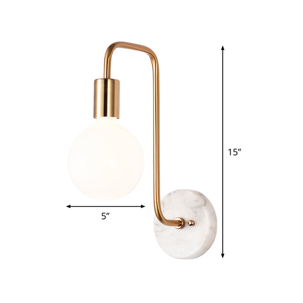 Gold Sphere Sconce Light Fixture Modernism 1-Head Cream Glass Wall ...