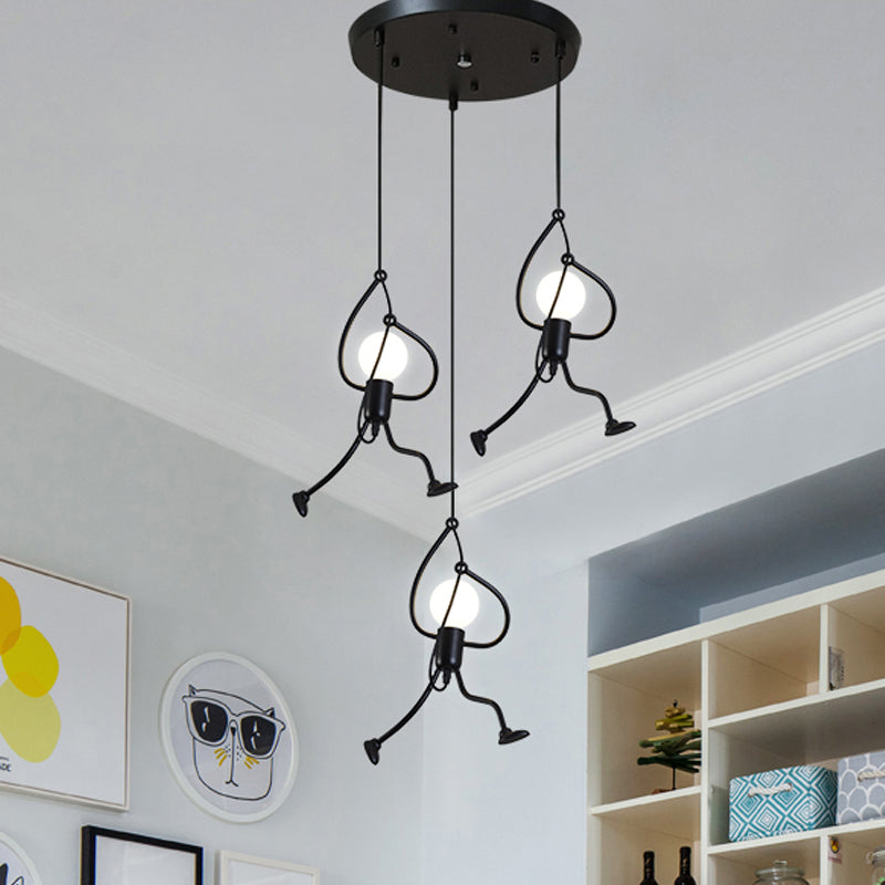 Iron Human Shape Hanging Light Fixture Industrial 3-Bulb Restaurant ...