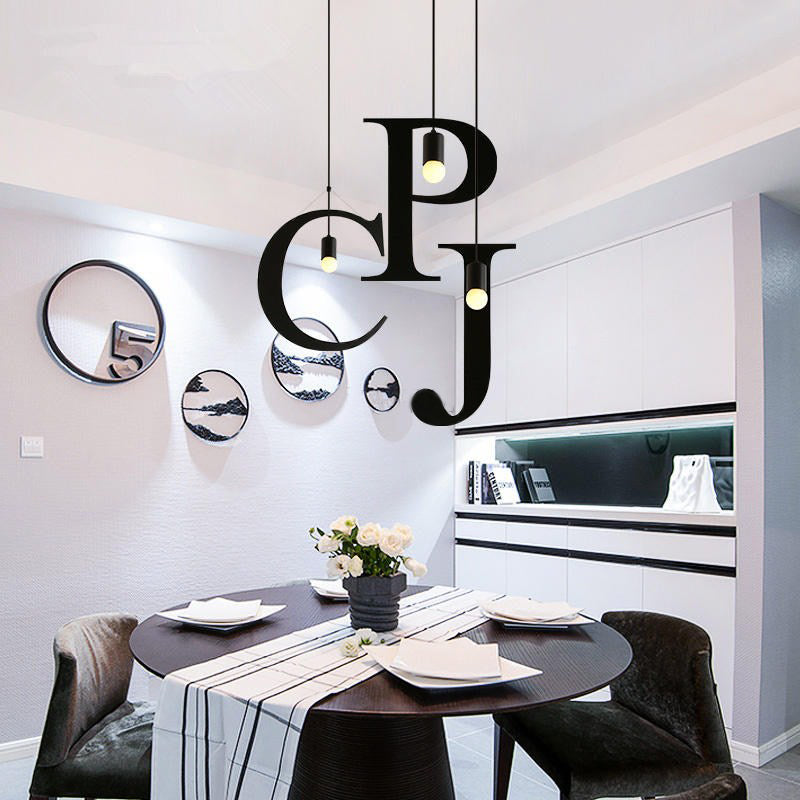 1 Light Letter Shaped Pendant Lighting Industrial Black Stainless Steel ...