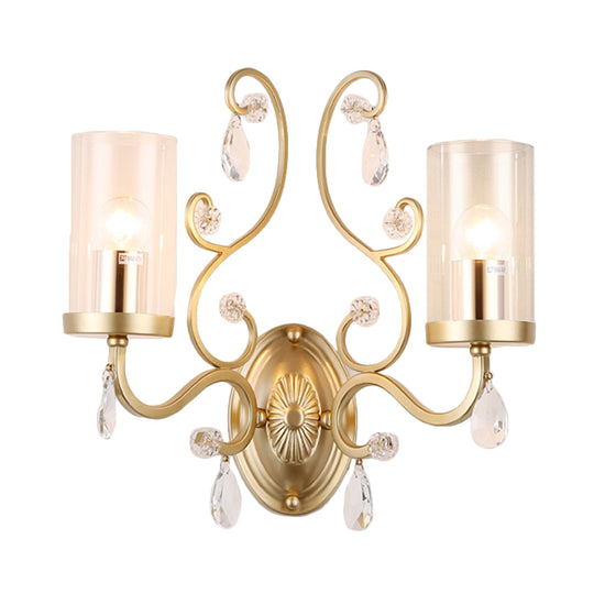 Contemporary 1/2 Lights Wall Light Fixture with Clear Glass Cylinder ...
