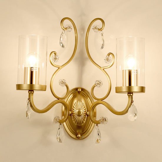 Contemporary 1/2 Lights Wall Light Fixture with Clear Glass Cylinder ...