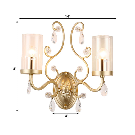 Contemporary 1/2 Lights Wall Light Fixture with Clear Glass Cylinder ...