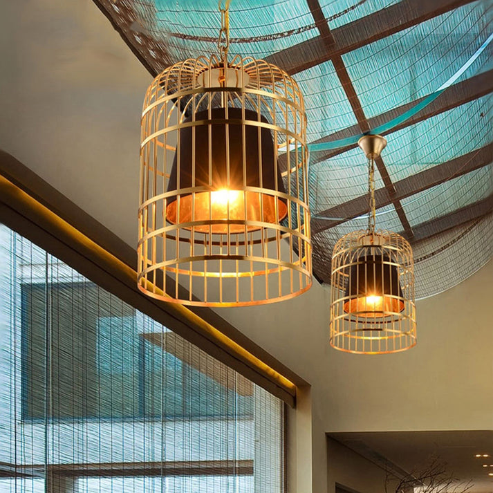 Black/White Bird Cage Ceiling Light Minimalistic Metal 1 Light Dining ...