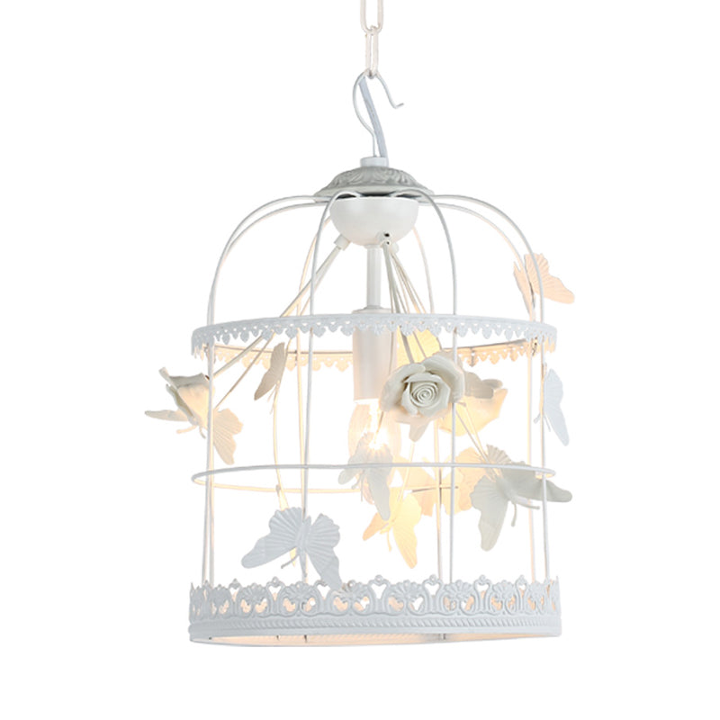 White Bird Cage Hanging Ceiling Light Traditional Metal 1 Light Bedroom ...