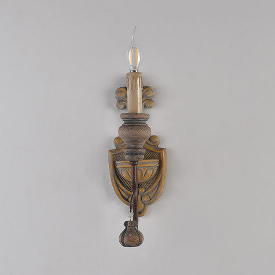 Distressed Wood Curved Arm Wall Lamp Vintage Metal 1/2 Lights Dining ...