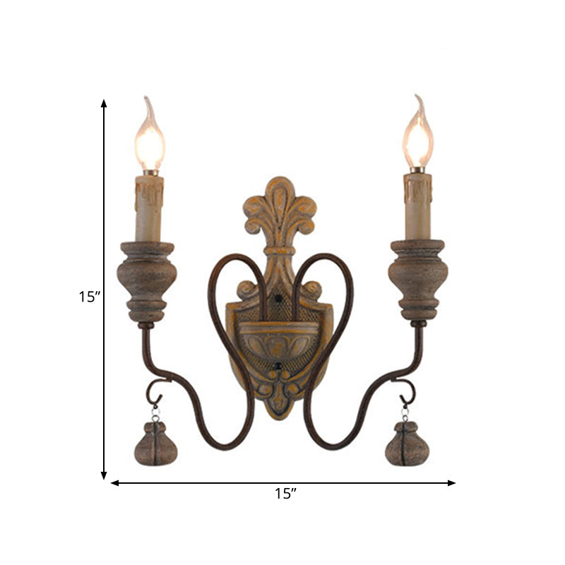 Distressed Wood Curved Arm Wall Lamp Vintage Metal 1/2 Lights Dining ...