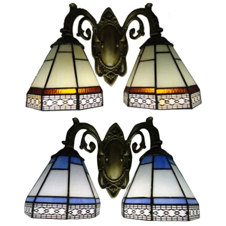 Stained Glass Pyramid Wall Light 2 Bulbs Tiffany Traditional Wall ...