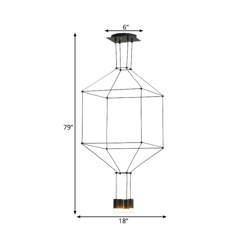Black 3D Square Pendant Light Nordic Style 4/6 Lights Glass Hanging ...
