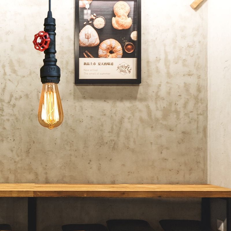 Farmhouse Style Pipe Hanging Lamp 1 Bulb Wrought Iron Hanging Light ...