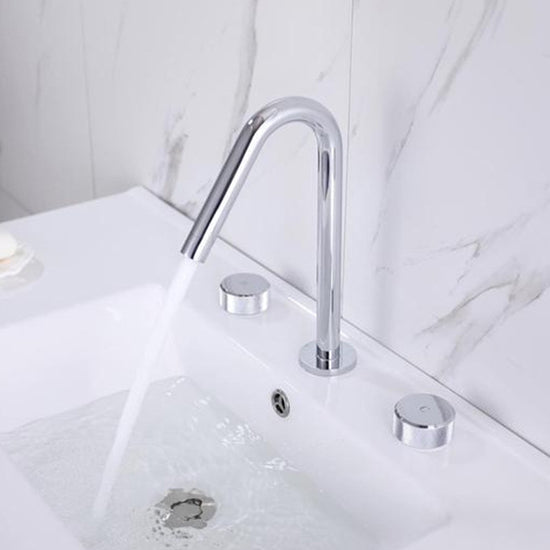 Circular Bathroom Faucet with Gooseneck Arc 3 Hole Widespread Bathroom ...