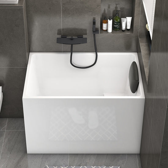 White Acrylic Indoor Bath Tub Soaking Tub with Internal Drain - Clearhalo